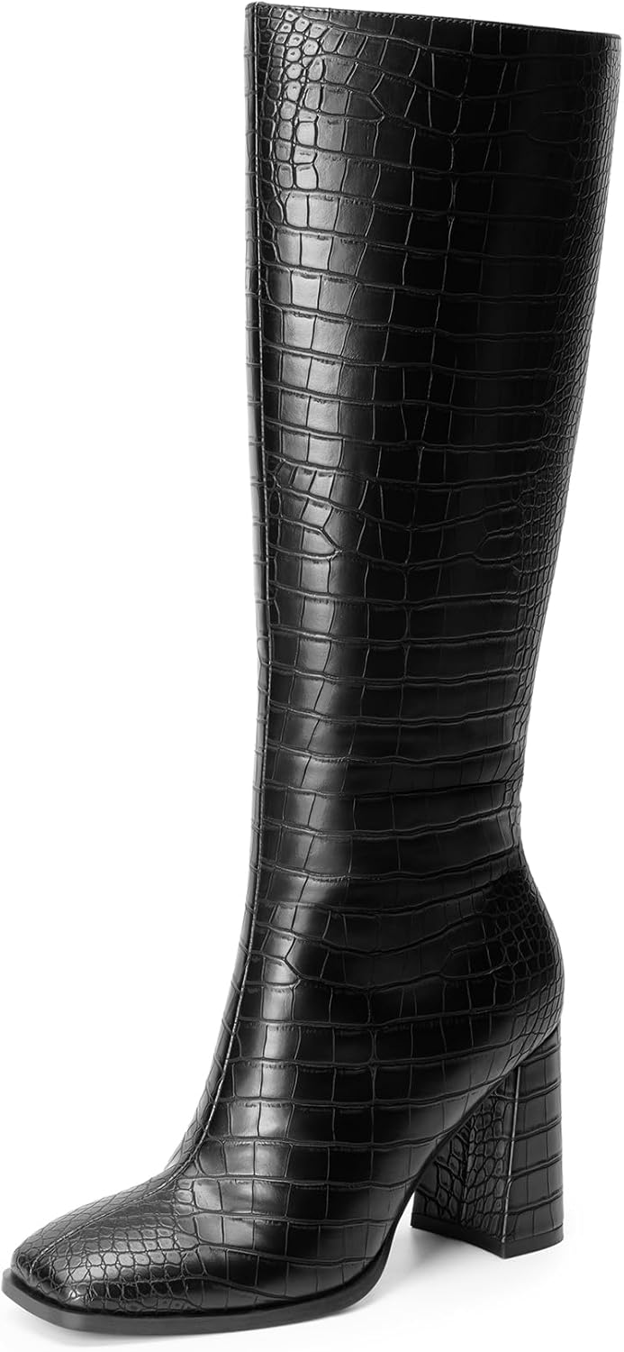 DREAM PAIRS Women's Knee High Boots Square Toe Gogo Boots Chunky Heel ...
