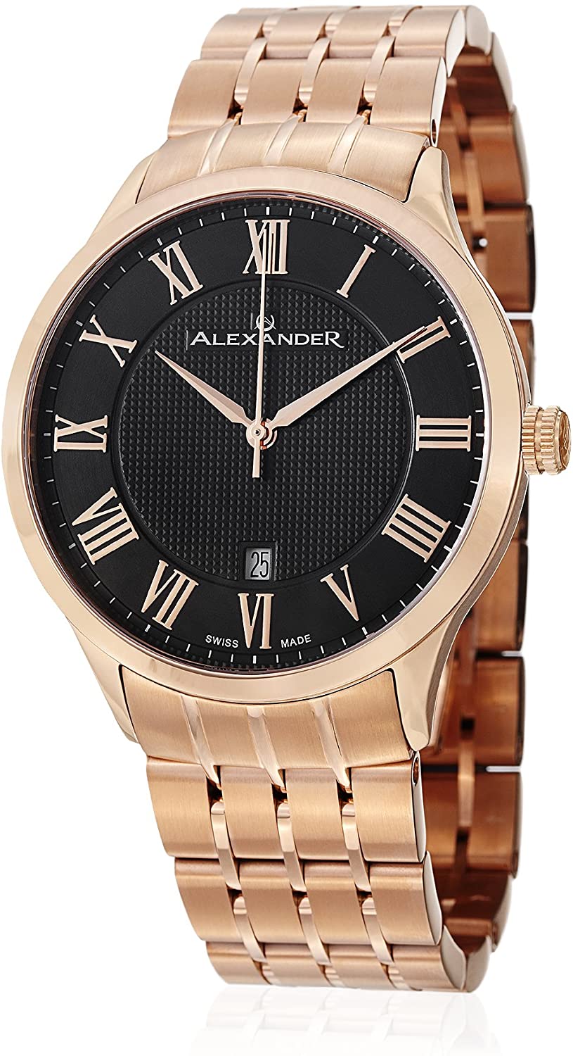 Alexander Statesman Triumph Men's Black Dial Rose Gold Plated Swiss ...