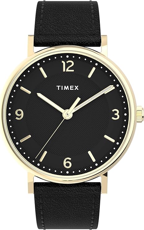 Timex Men's Southview 41mm Watch – Gold-Tone Case Black Dial with Black Leather Strap - Sithimy.com