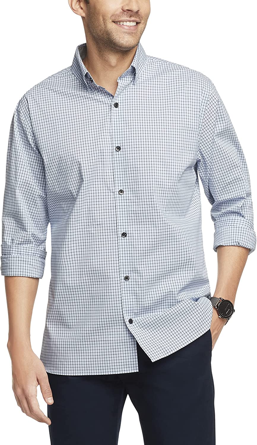 Van Heusen Men's Classic Fit Stain Shield Never Tuck Stretch Pattern ...