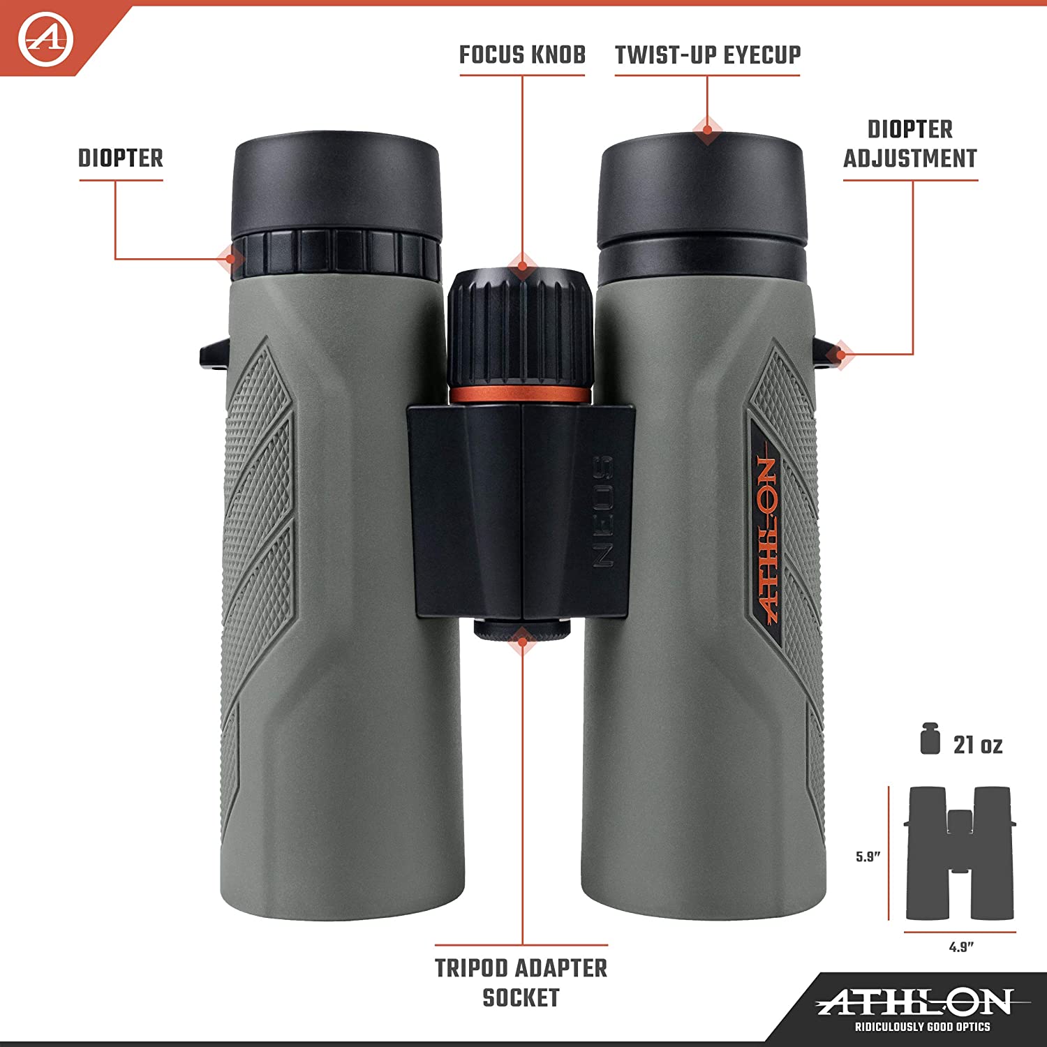 Athlon Optics 8x42 Neos G2 HD Binoculars with Eye Relief for Adults and ...