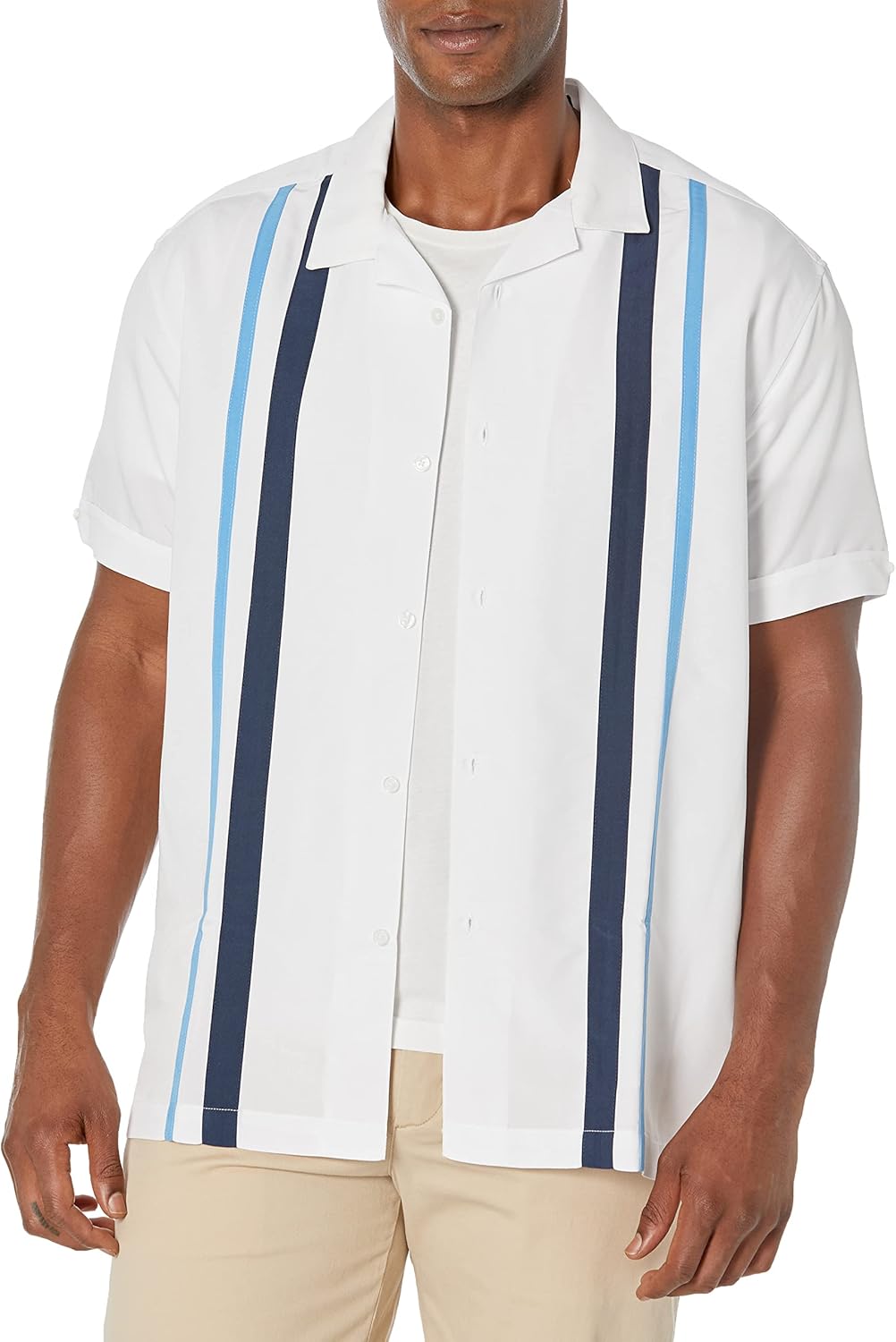 Cubavera Men's Tri-Color Camp Collar Retro Panel Short Sleeve Button ...